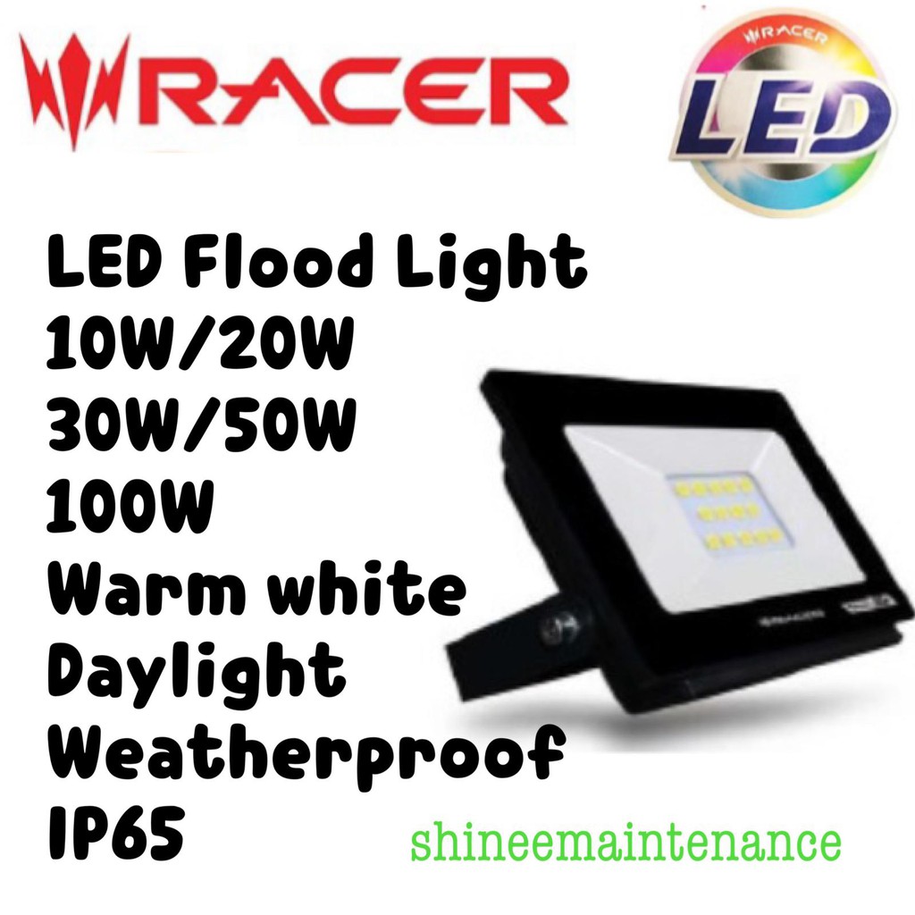 Racer LED Flood Light Weatherproof IP65 10W/20W/30W/50W/100W Warm white ...
