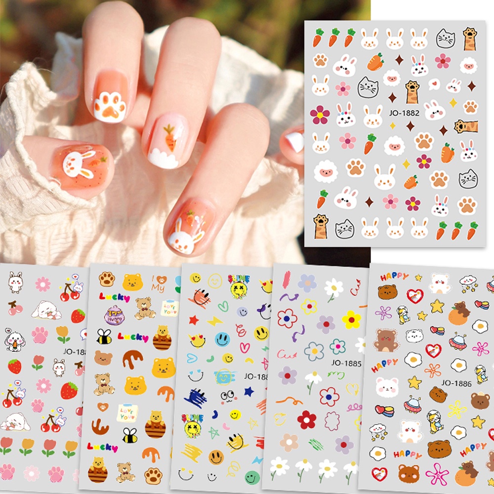 HAMA NAIL Cute Cartoon 3D Stickers Nail Art Tattoos Summer Slider For ...
