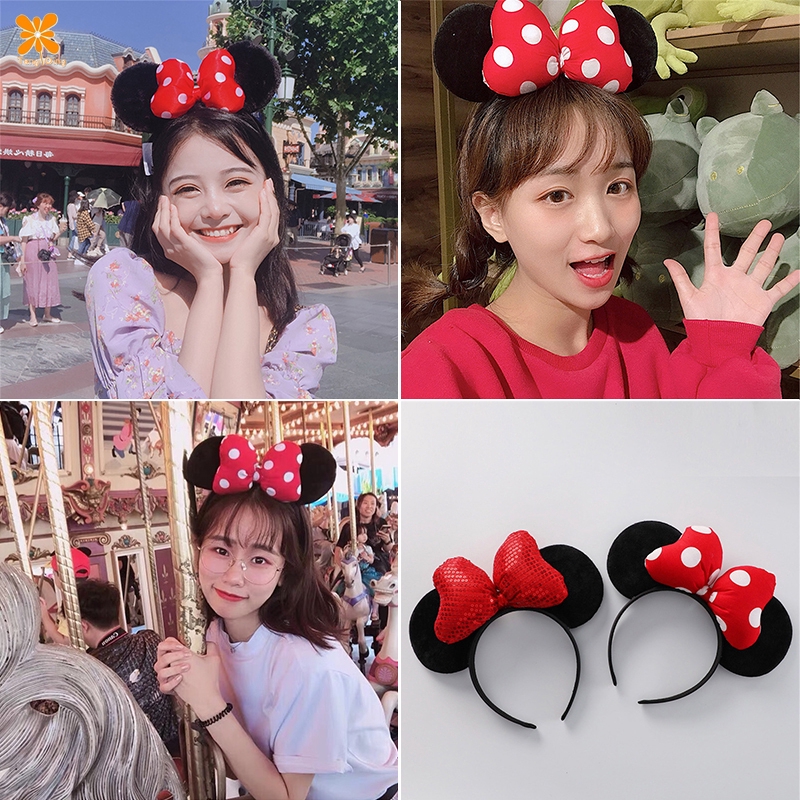Cute Plush Headdress Toy Mickey Minnie Mouse Headwear Ears Girls Hair ...