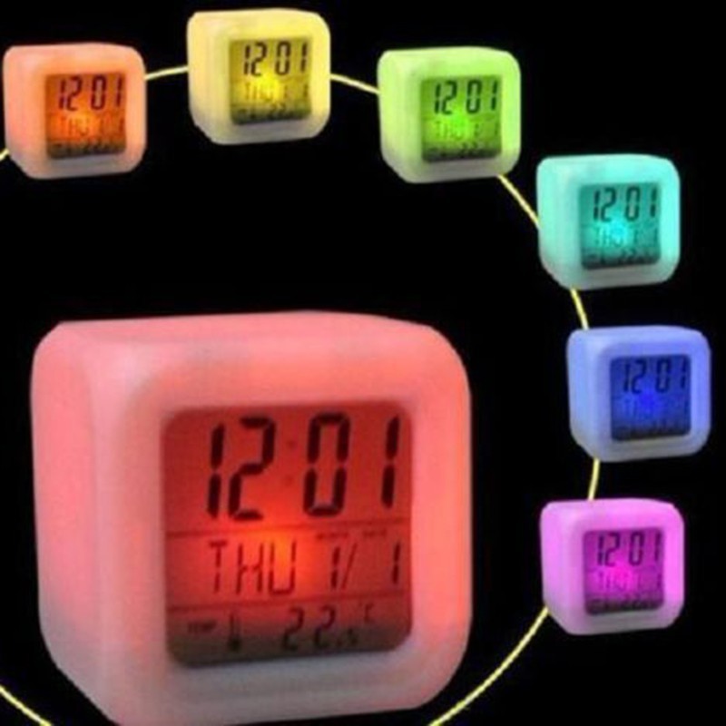 Glowing 7 LED Color Change Digital Glowing Alarm Thermometer Clock ...