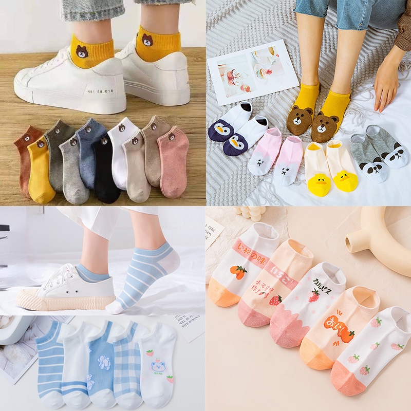 Girl student sweet thin cartoon ankle socks women | Shopee Singapore