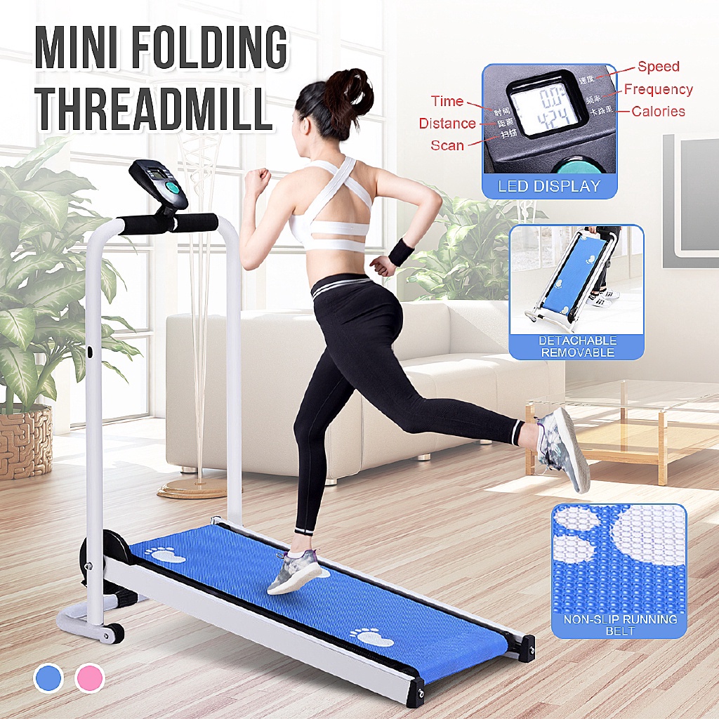 blue / pink Electric Foldable Treadmill LED Display Jog Space Walk ...