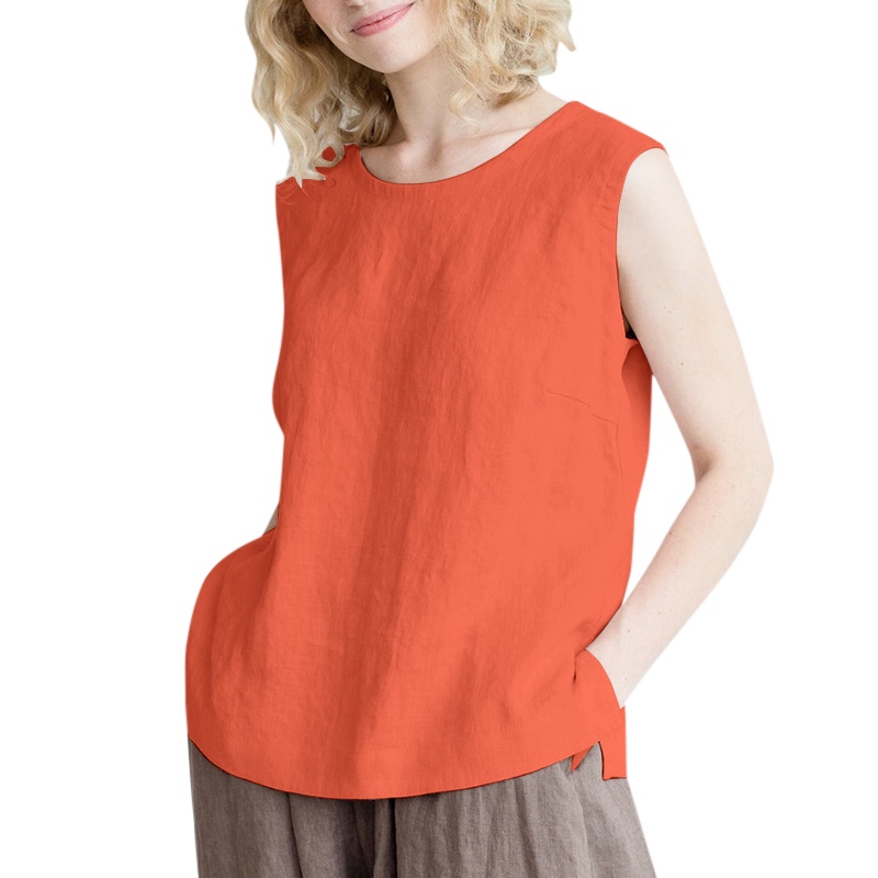 Zanzea Women Casual O Neck Solid Color Cotton Sleeveless Tank Blouse
