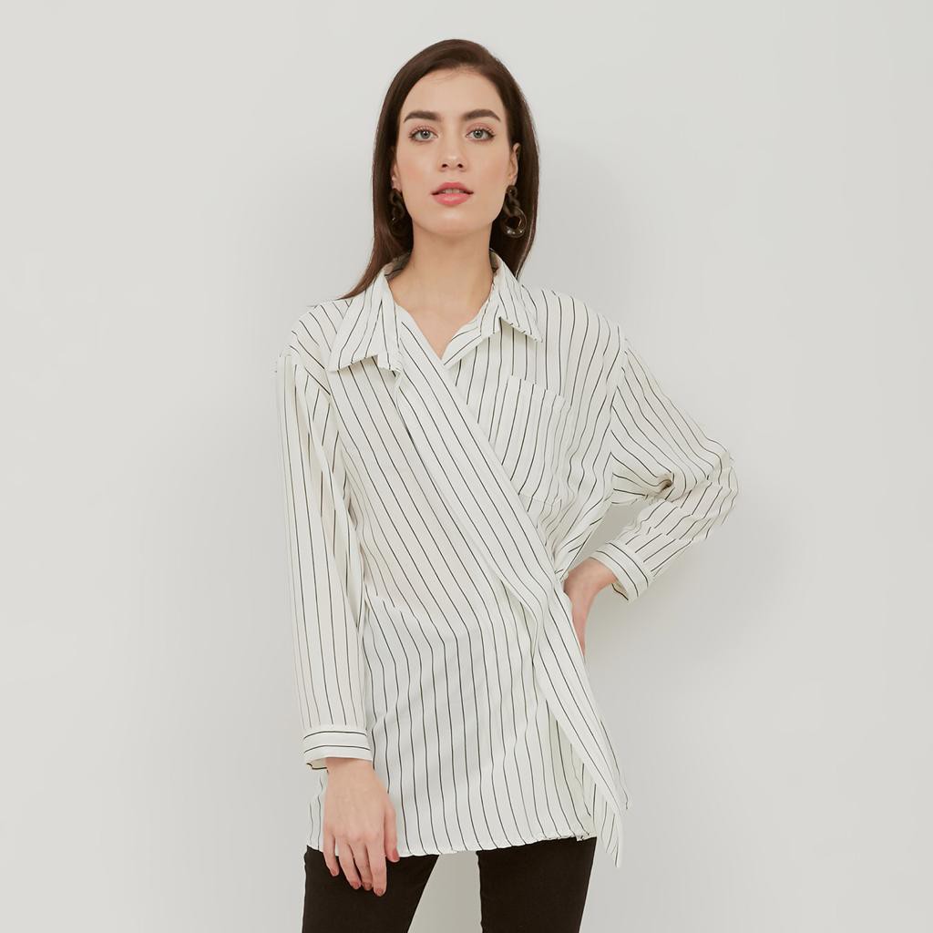 KEMEJA Kukky Top Korean Style Fashion Striped Women's Shirt 11949 ...