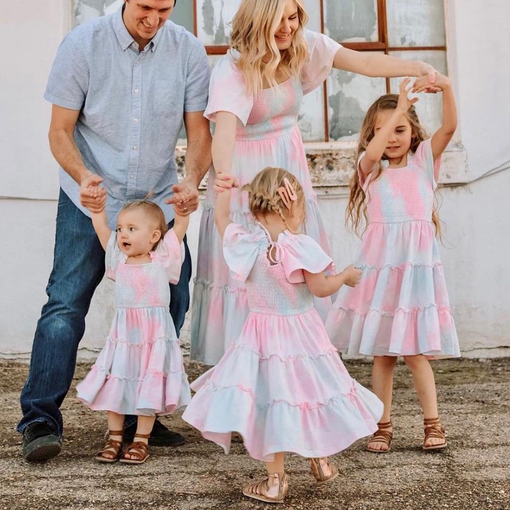 Mother and Daughter Matching Tie Dye Pink Dresses Summer Family ...