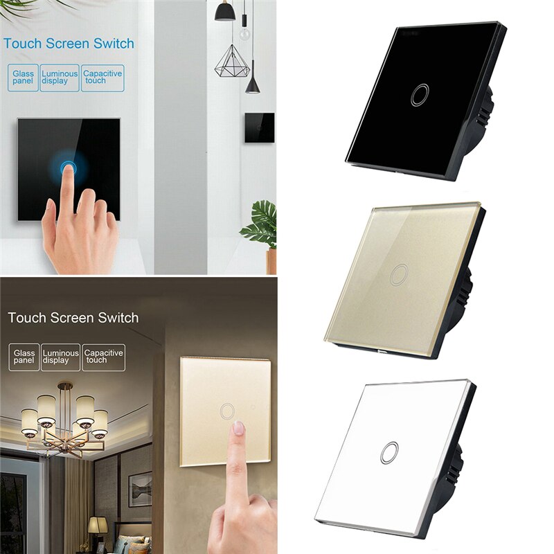 1/2/3 Gang 1 Way LED Light Touch Switch Power EU/UK Standard Tempered ...