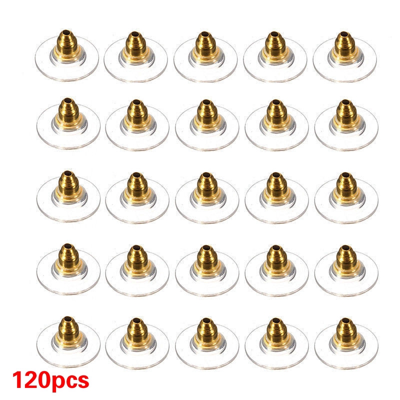 120 pcs Earring Backs Stoppers Findings Ear Post Nuts Gold/Silver ...