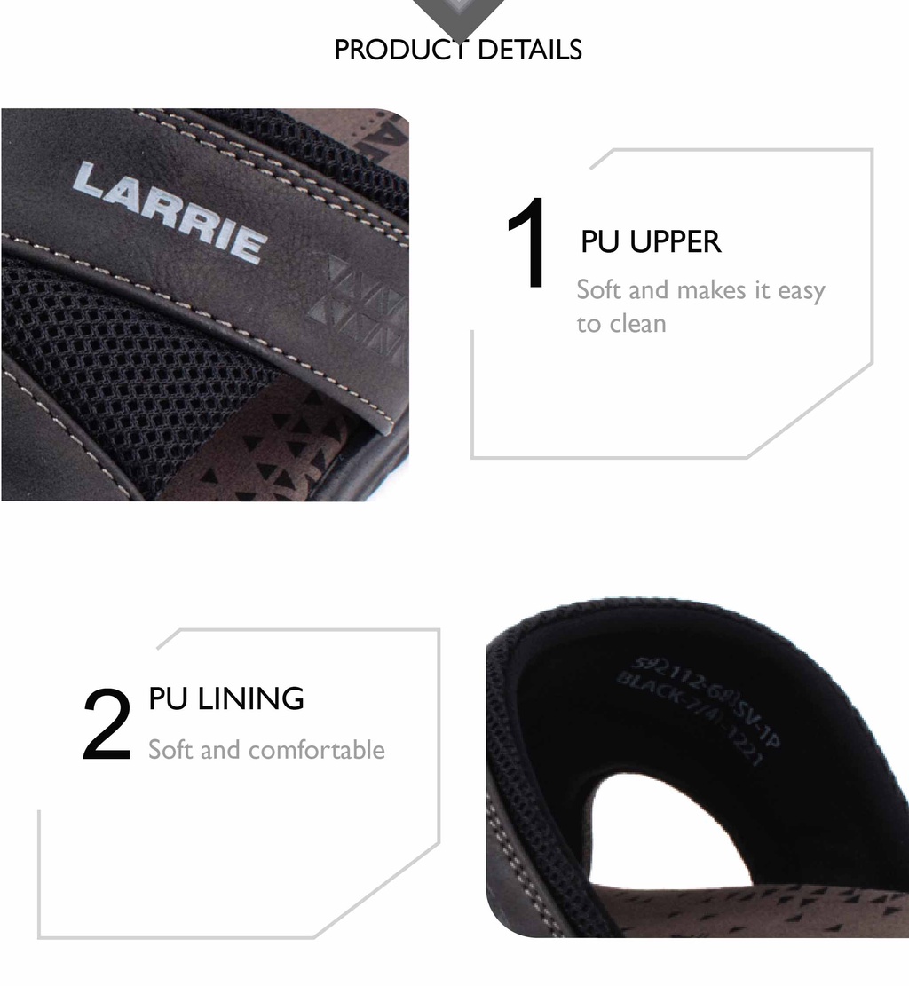 LARRIE Sandal Lelaki Black Open Toe Strap Sliders 592112-683SV-1P-BLACK ...