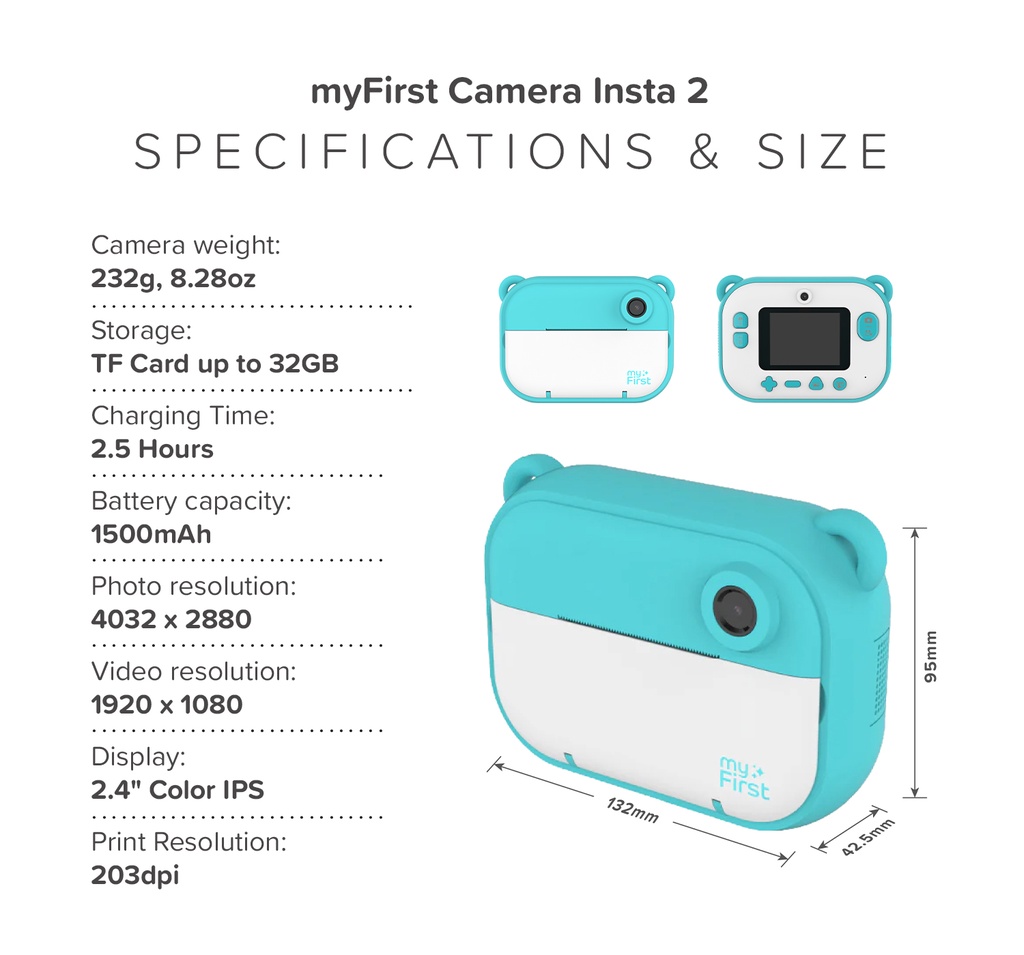 myFirst Camera Insta 2 - 12MP Instant Print Camera for Kids Dual-lens ...