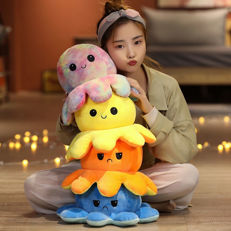 Tik Tok ins Double-Sided Octopus Doll Octopus Plush Toy Can Flip Face ...