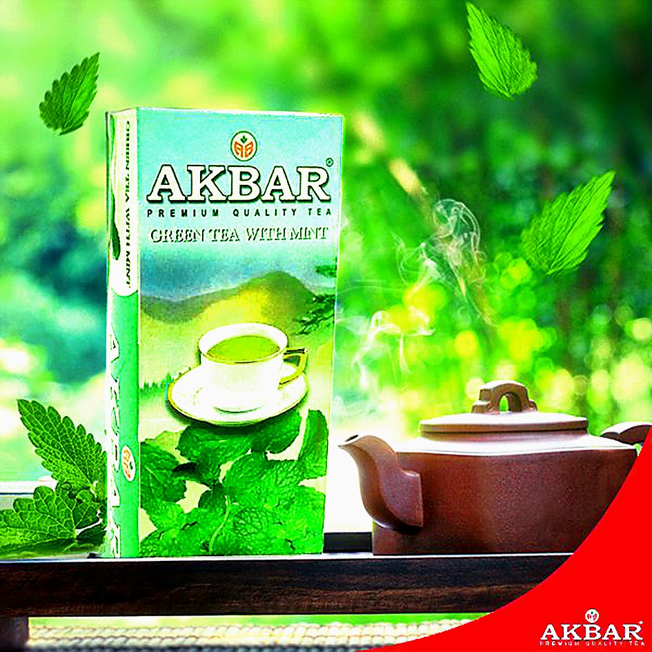 Akbar Premium Green Tea with Mint 25 Tea Bags (String & Tag) per Box ...