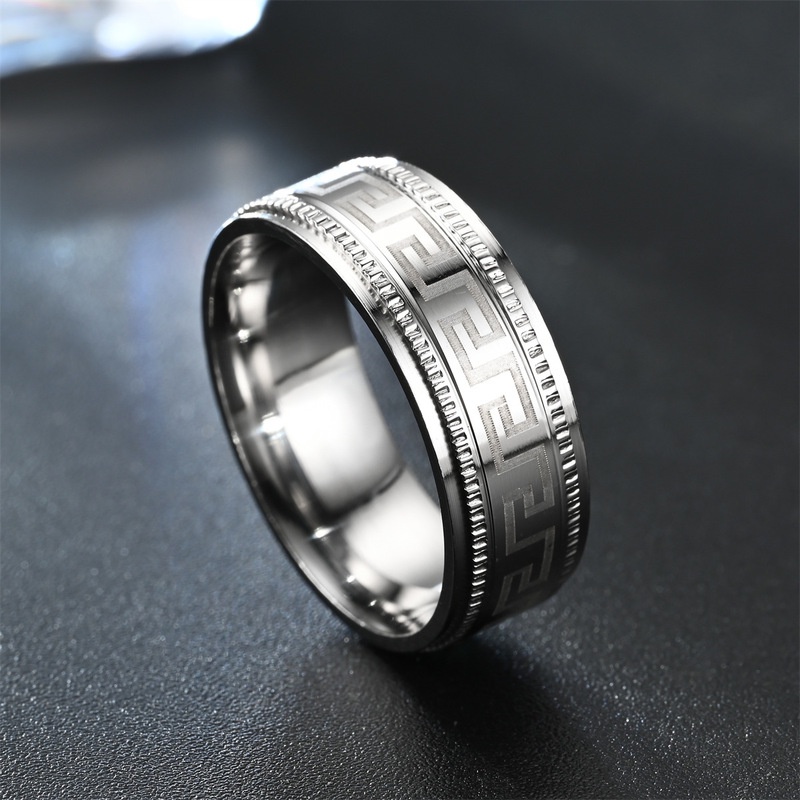 Brand new fashion titanium steel 8mm wall lines ring,retro style men ...