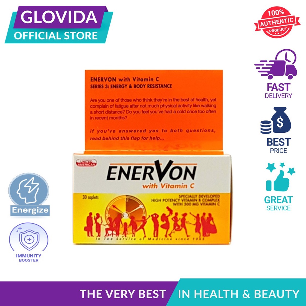 Enervon with Vitamin C Caplets 30's | Exp: Aug-2026 | Glovida | Shopee ...