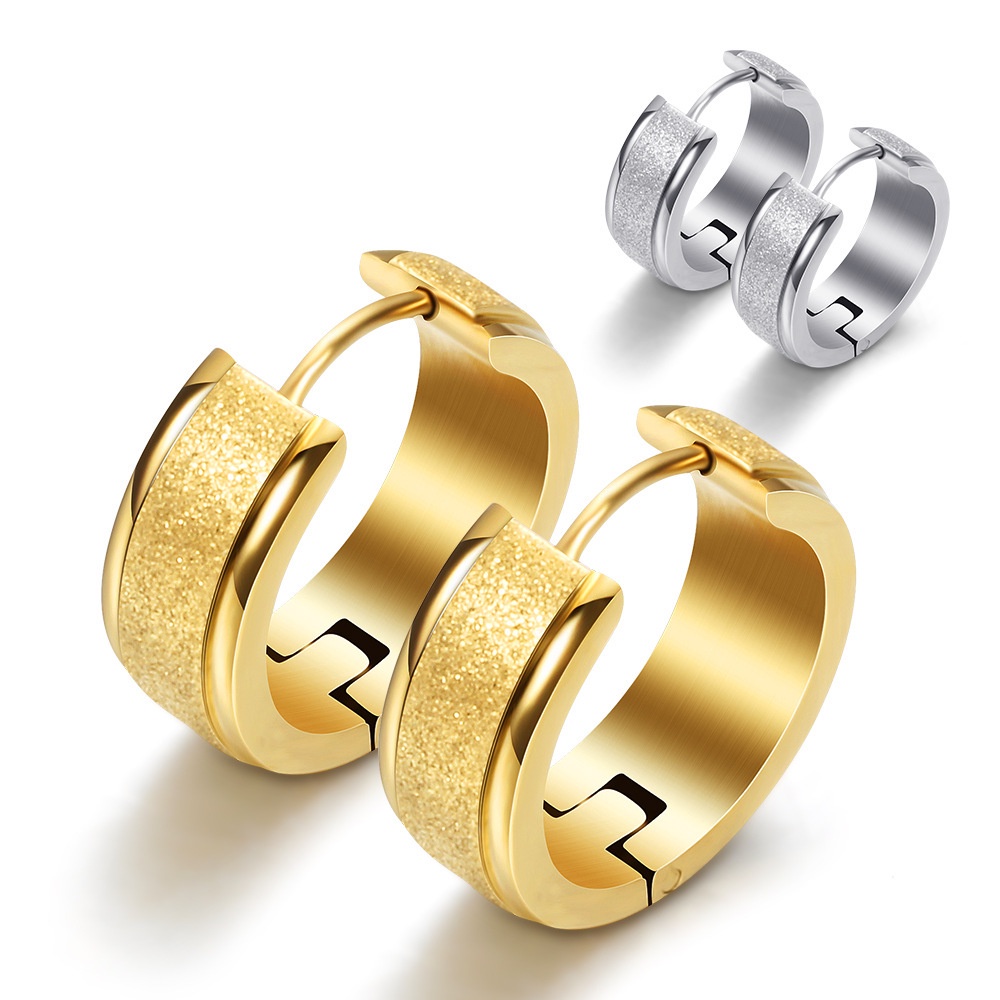 304 Stainless Steel 18k Gold Plated Frosted Earrings Ins Personality Ear Buckle Women Men ...