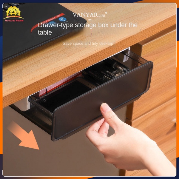 Under-Desk Drawer Storage Box Invisible Paste Small Drawer Horizontal ...