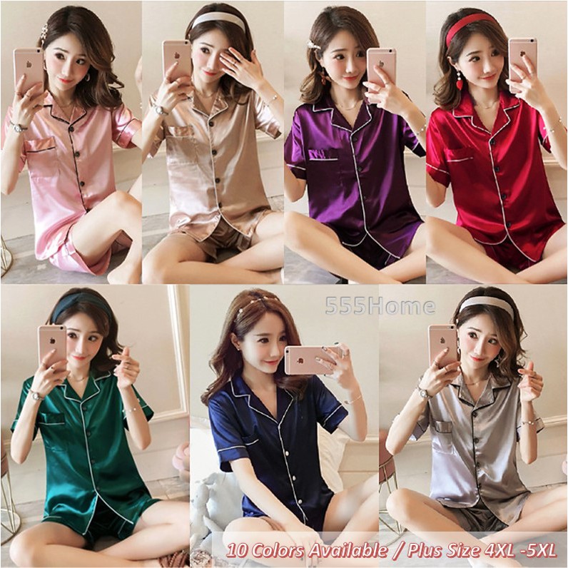 [SG] Sleepwear Satin Pyjamas Plus size | Men Women Adult Large Pajamas ...