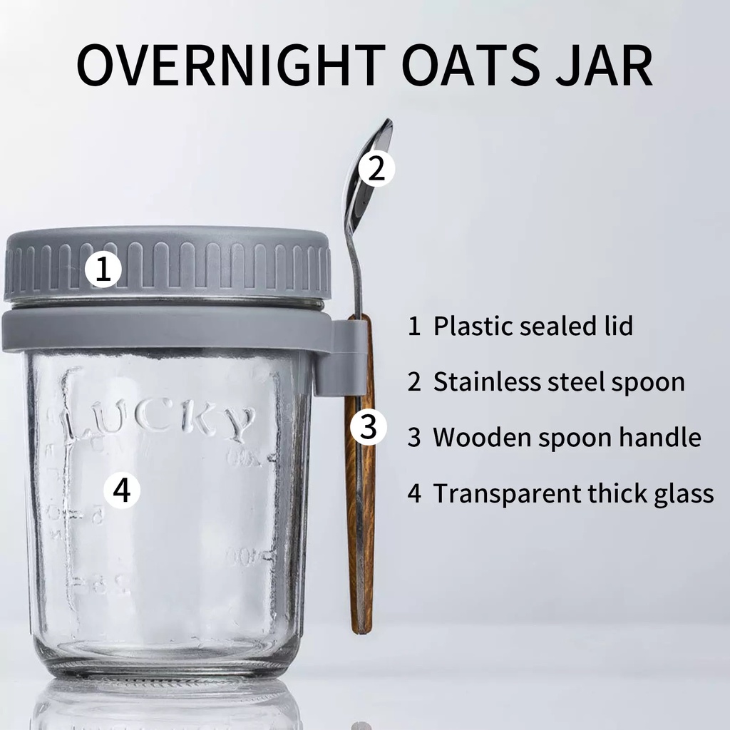Oatmeal Cup Breakfast Coffee Cup with Lid Spoon Portable Sealed Glass ...