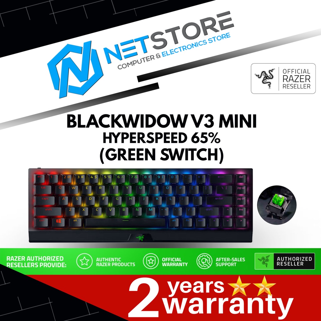 RAZER BLACKWIDOW V3 MINI KEYBOARD | HYPERSPEED 65% (GREEN SWITCH ...