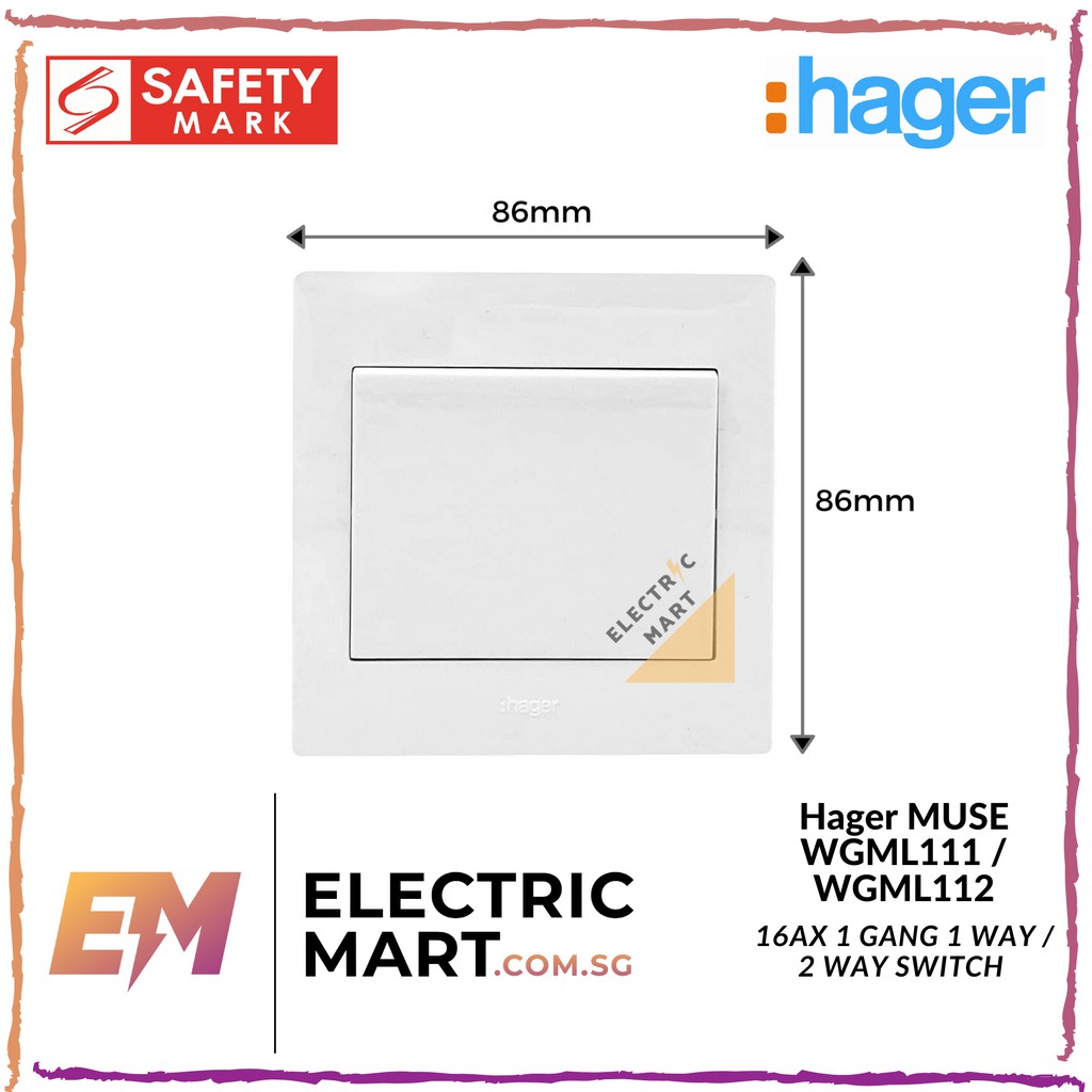 hager MUSE WGML111 / WGML112 16AX 1 gang 1 way / 2 way large dolly switch (Suitable for BTO ...
