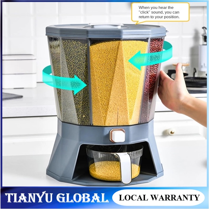 Rotating Rice Bucket Plastic Storage Container Kitchen Classification ...