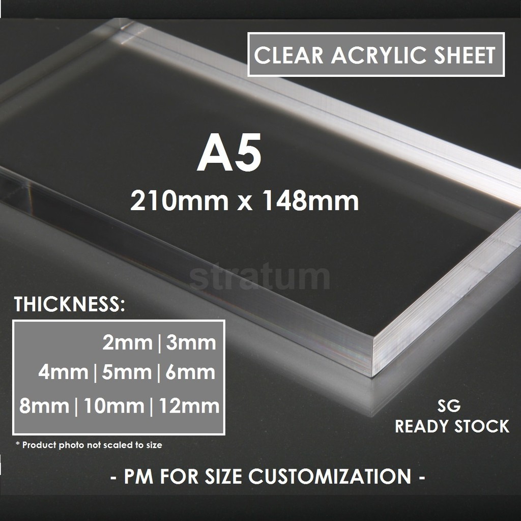 Clear Acrylic Sheet | A5 Size (148mm x 210mm) | Thickness: 2/3/4/5/6/8 ...