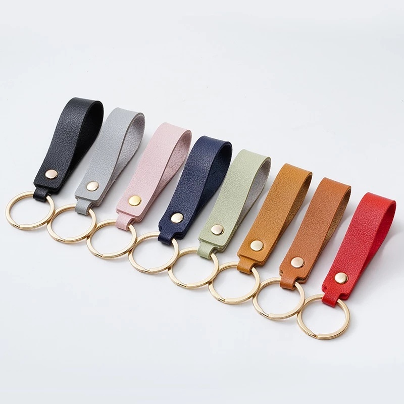 8 Colors Classic Solid Color PU Leather Car Keychain Casual Business ...