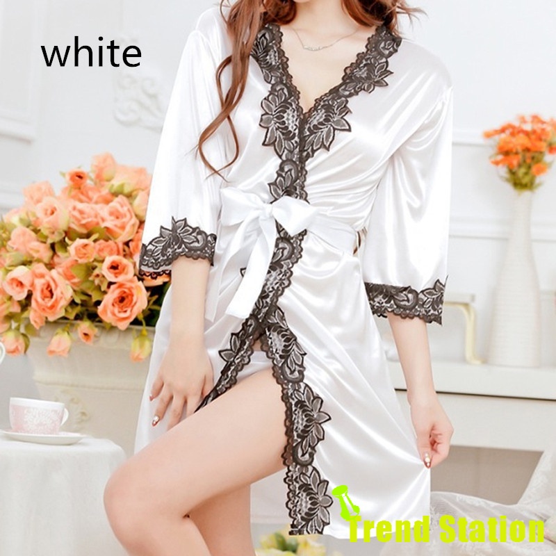 [trend Station]night Dress The New Women Sexy Satin Lace Silk Robe