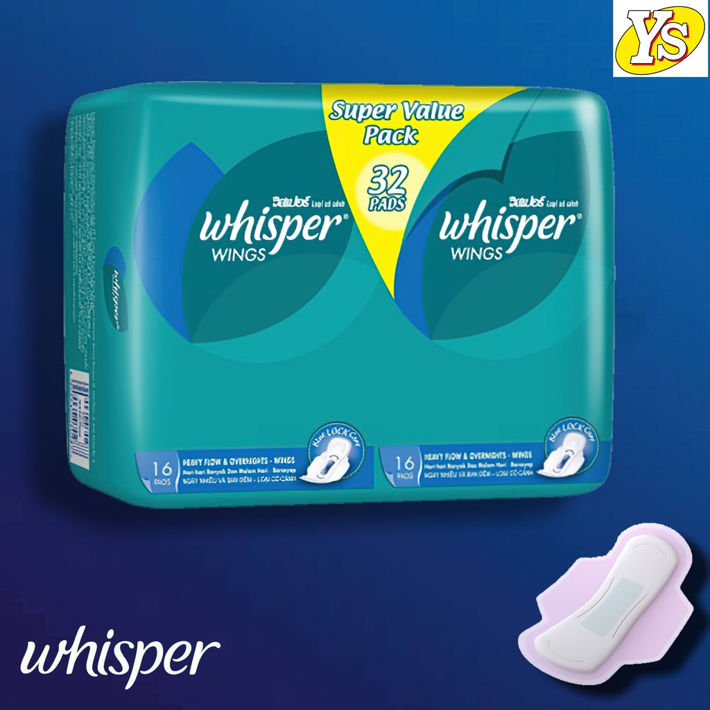 Whisper Wings Heavy Flow & Overnight Wings Sanitary Pad (28cm) 16 Pads ...