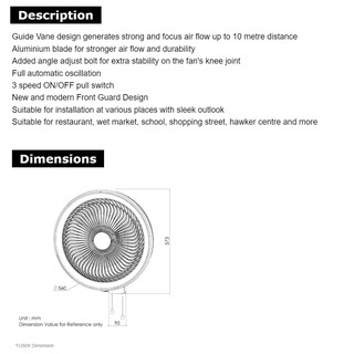 KDK YU50X Industrial Wall Fan with Guide Van Design and 3-Speed/ BLACK ...