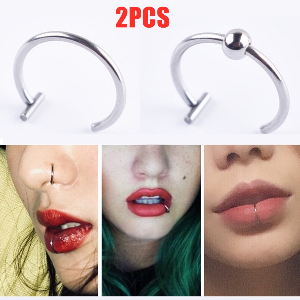 2Pcs/set 10mm Lip Nose Rings Neutral Punk Lip-shaped Ear Nose Clip Fake ...