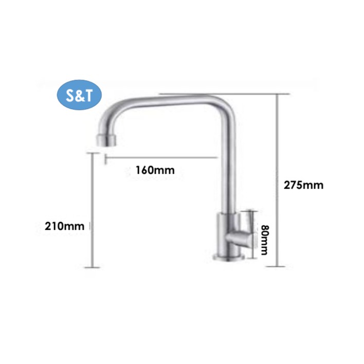 SUS304 Stainless Steel Kitchen Faucet Sink Tap Single Hole Cold Water ...