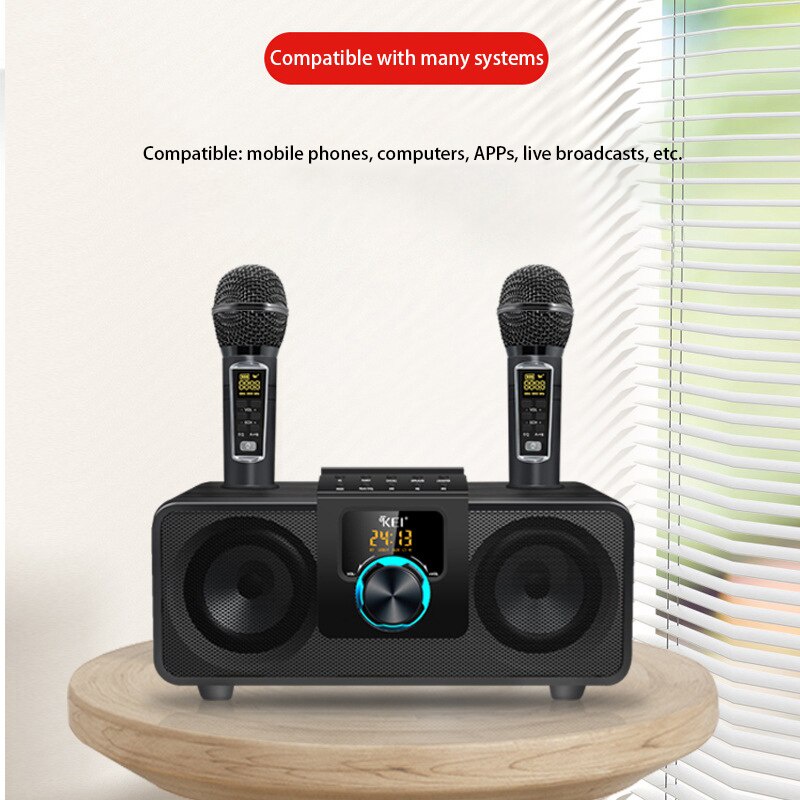 SDRD 309 KTV Bluetooth Speaker Wood Grain Karaoke Home System Stereo Subwoofer w 2 wireless ...