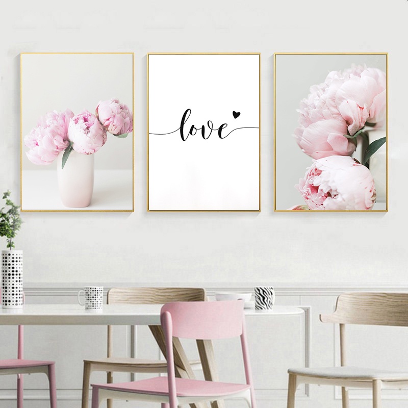 With White Frame - Pink Peony Poster Prints Love Wall Art Flower ...
