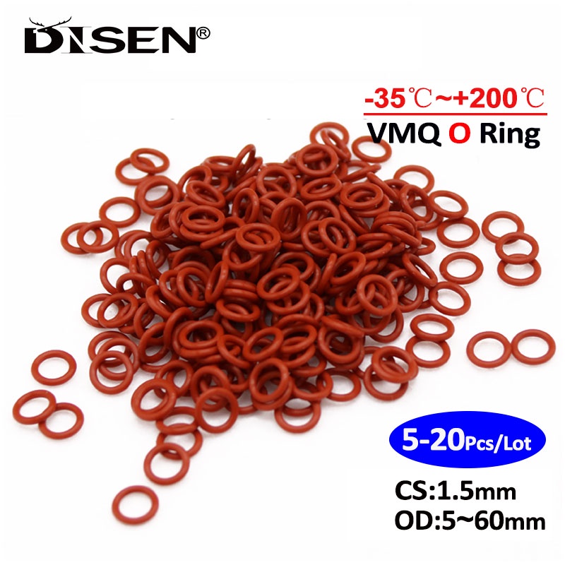 5-20Pcs Thickness 1.5mm Red Rubber Seal Ring OD 5-60mm Heat-Resistant ...