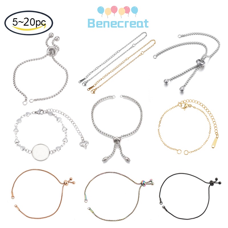 Benecreat 5pc to 24pc Adjustable Slider Bracelets 304 Stainless Steel ...