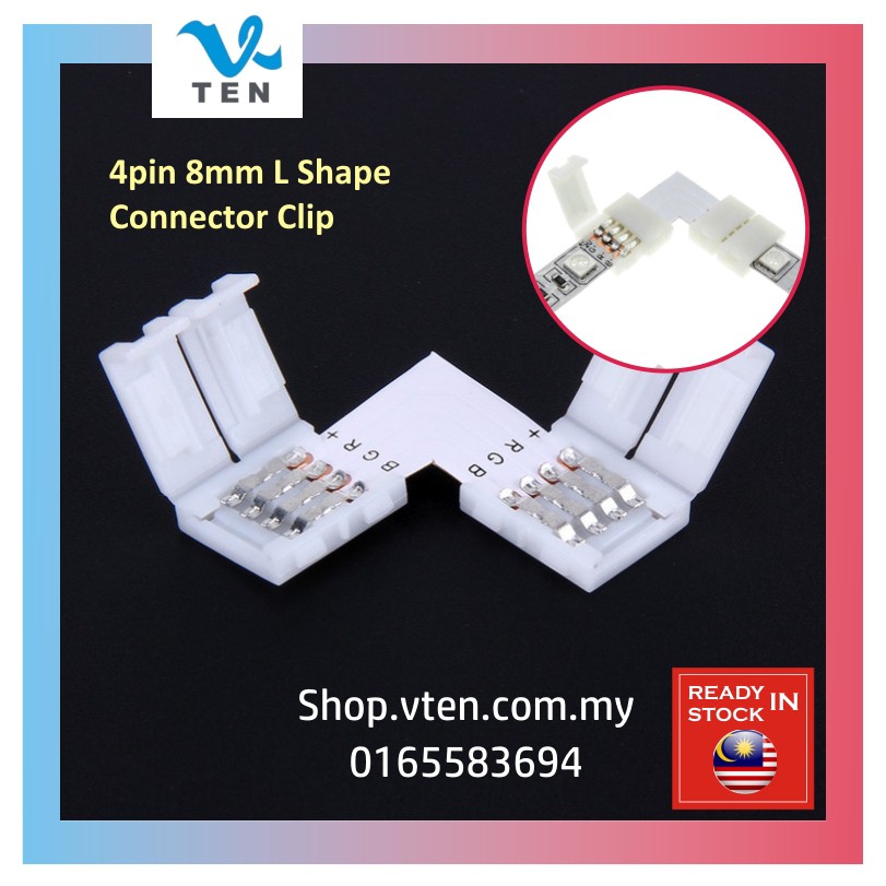 ! 4Pin 8mm L Shape Solderless Connector For LED Strip Light Solderless ...