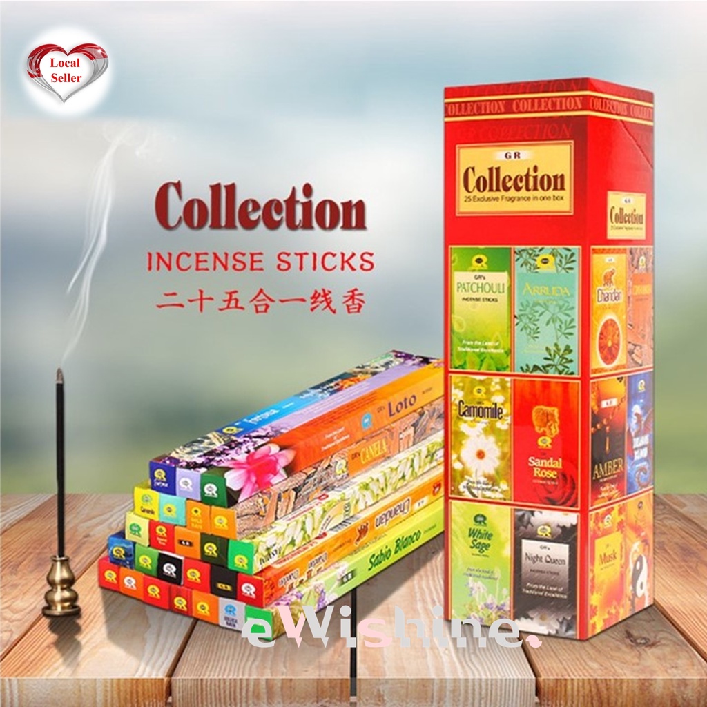 1 Box of 25 types of Mixed Indian Incense Joss Sticks (25 packets = 8 ...