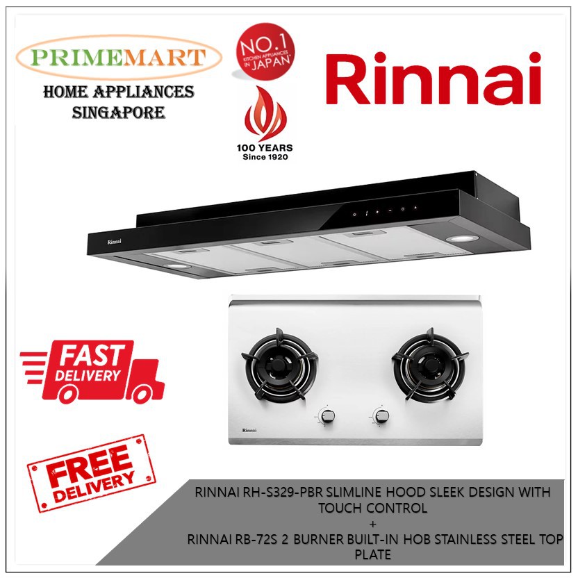 RINNAI RH-S329-PBR SLIMLINE HOOD + RINNAI RB-72S 2 BURNER BUILT-IN HOB BUNDLE DEAL *INSTALLATION ...