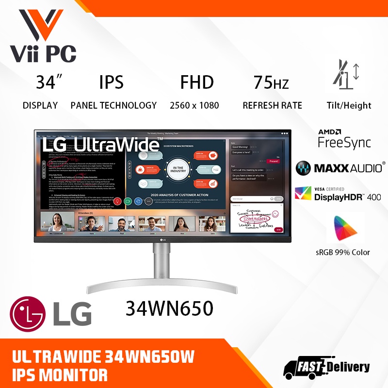 LG 34WN650-W/34WN650 UltraWide 34'' FHD IPS 21:9 Full HD resolution ...