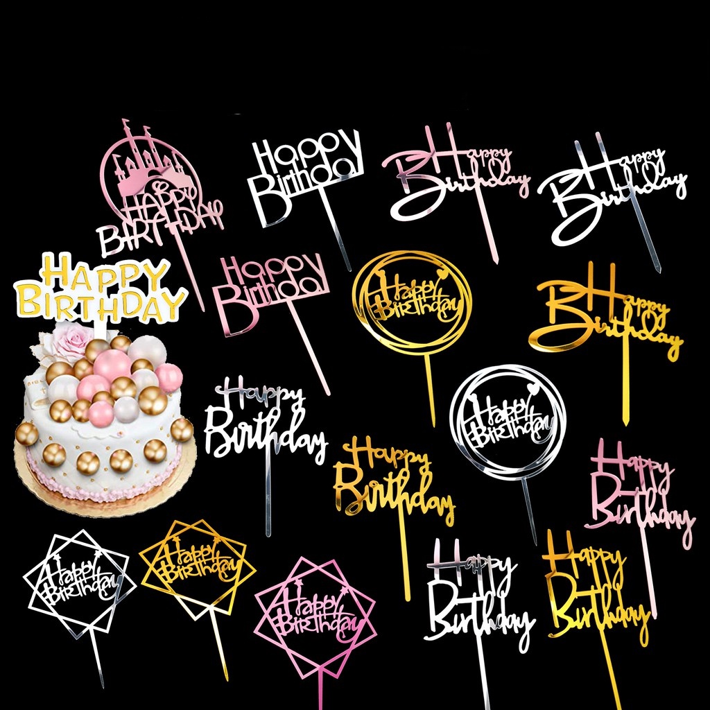 10pcs/set Acrylic Happy Birthday Cake Topper Birthday Cupcake Topper ...