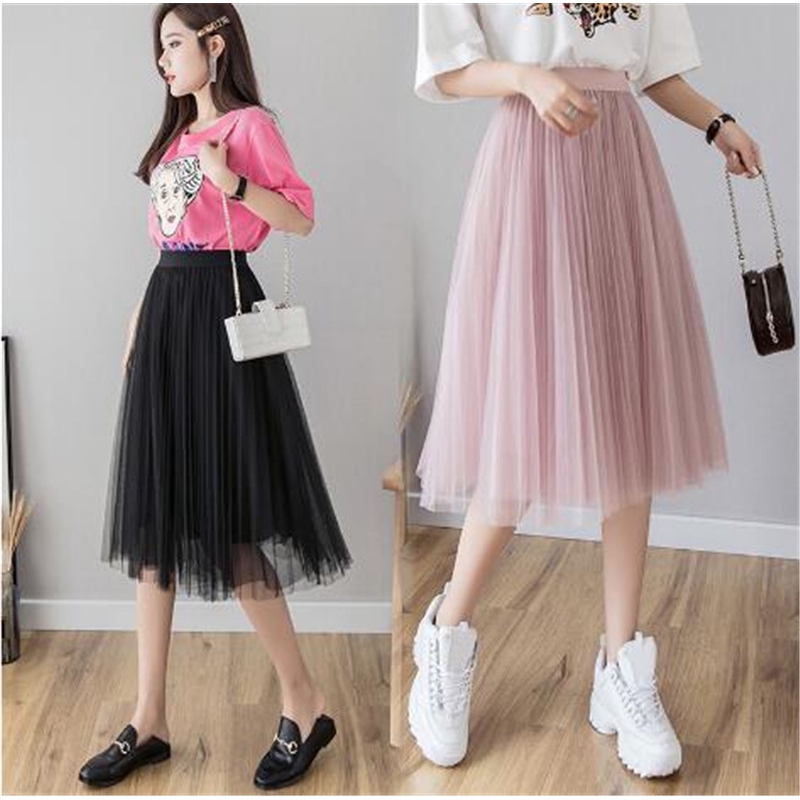 Tulle Skirts Womens Midi Pleated Skirt Black Pink Tulle Skirt Women ...