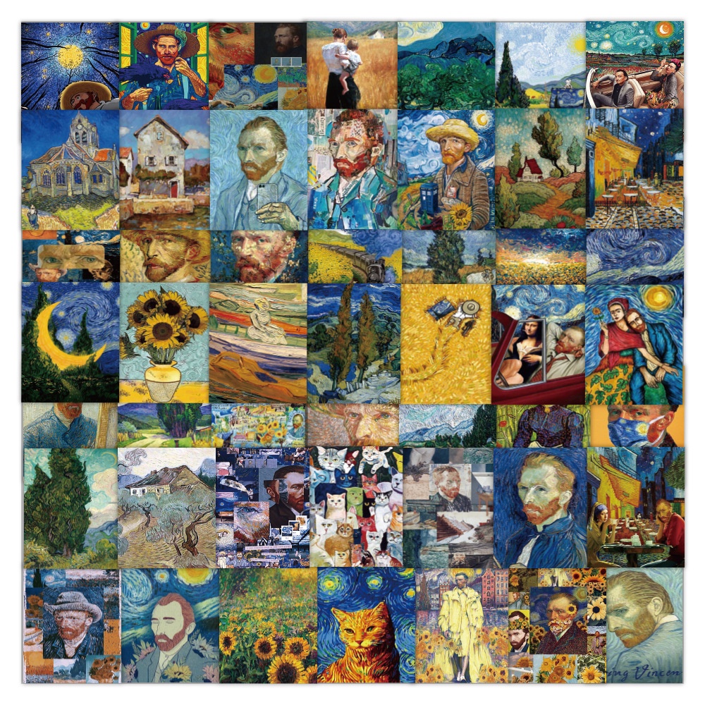 50 pcs Vincent van Gogh Painting Artworks Square Shaped Waterproof ...