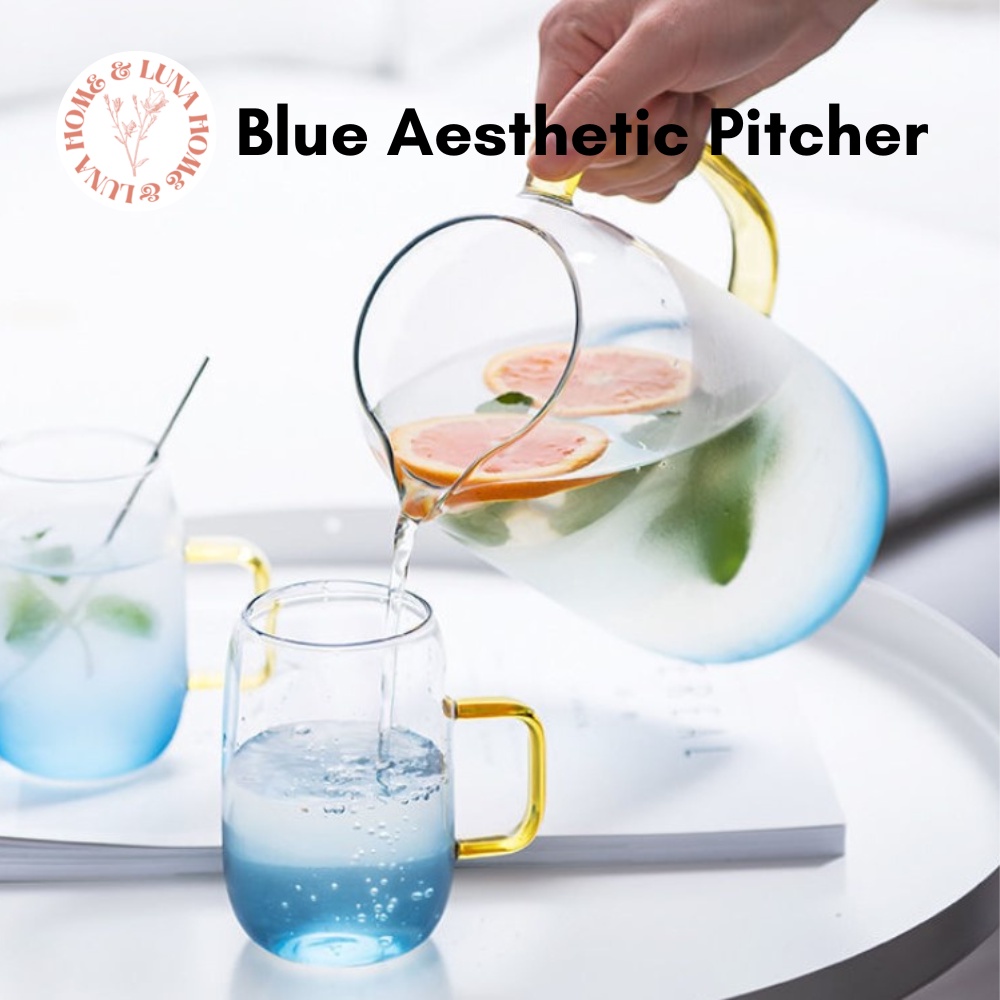 LUNA HOME | Blue Aesthetic Pitcher Jug And Glasses Set Borosilicate ...