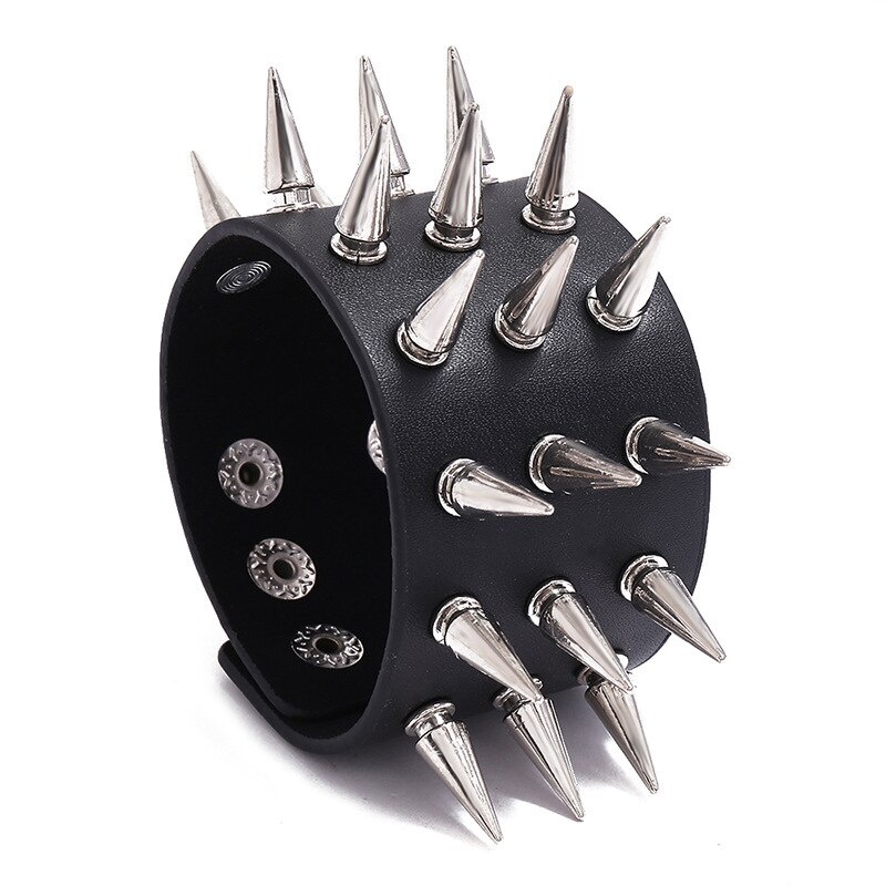 Jessingshow Punk Jewelry Three Row Cuspidal Spikes Rivet Stud Wide Cuff ...