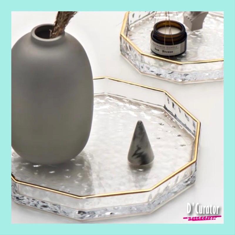 *SG* Gold Rim Glass Jewelry Tray Glass Plate Desk Organizer Make Up ...