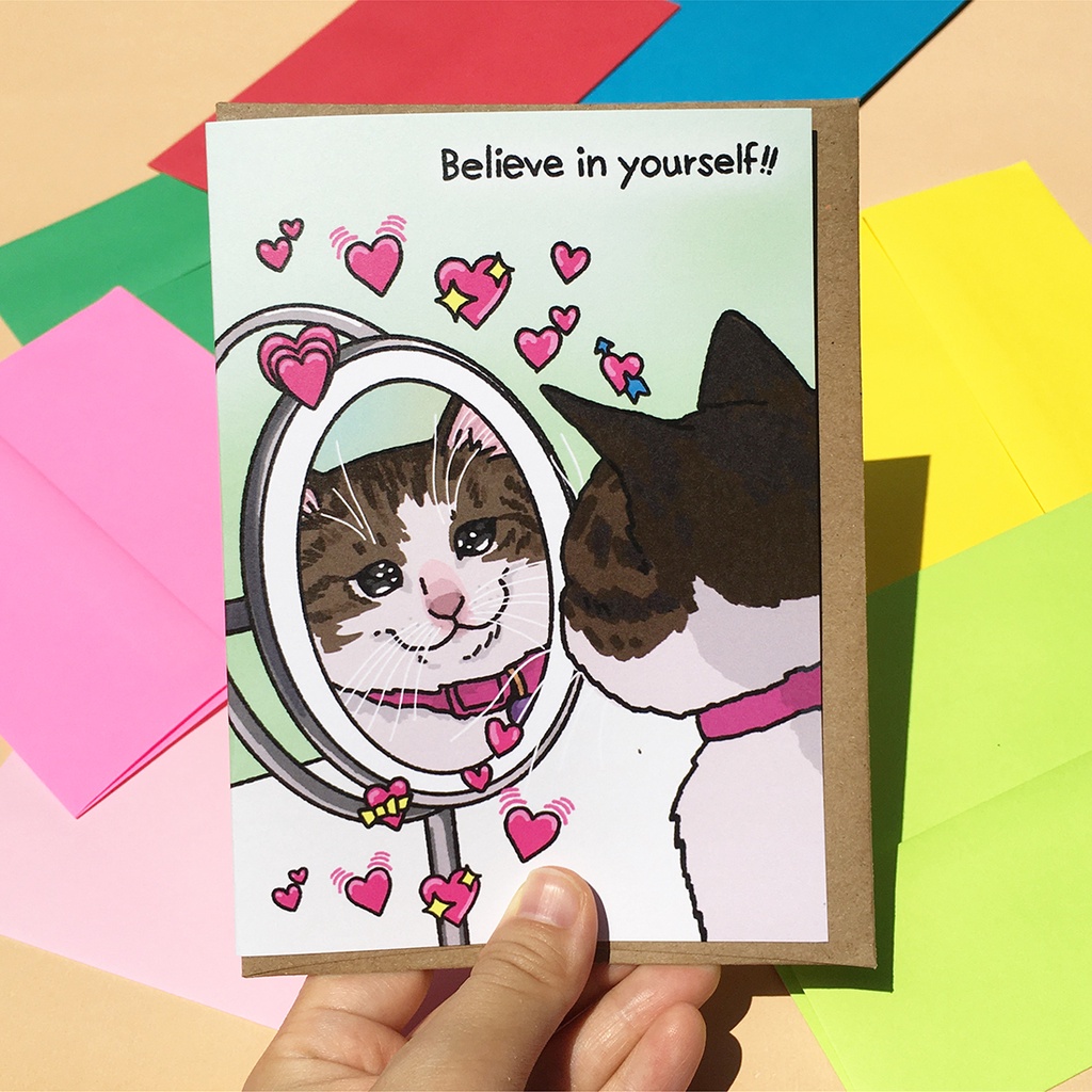 cute greeting Cards With encouragement Envelope cat Pattern With Many ...