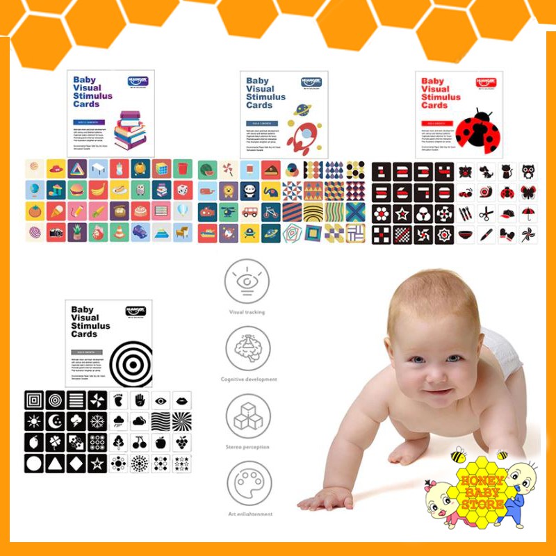 Montessori Visual Stimulation Cards with English Box Baby Black White ...