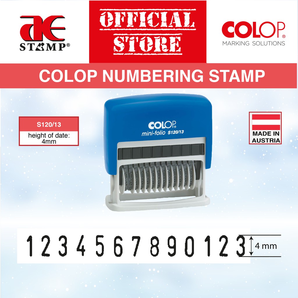 COLOP Numbering Stamp S120/13 | 13 Digits Numbering Stamp 4mm | Rectangle Self Inking Stamp ...