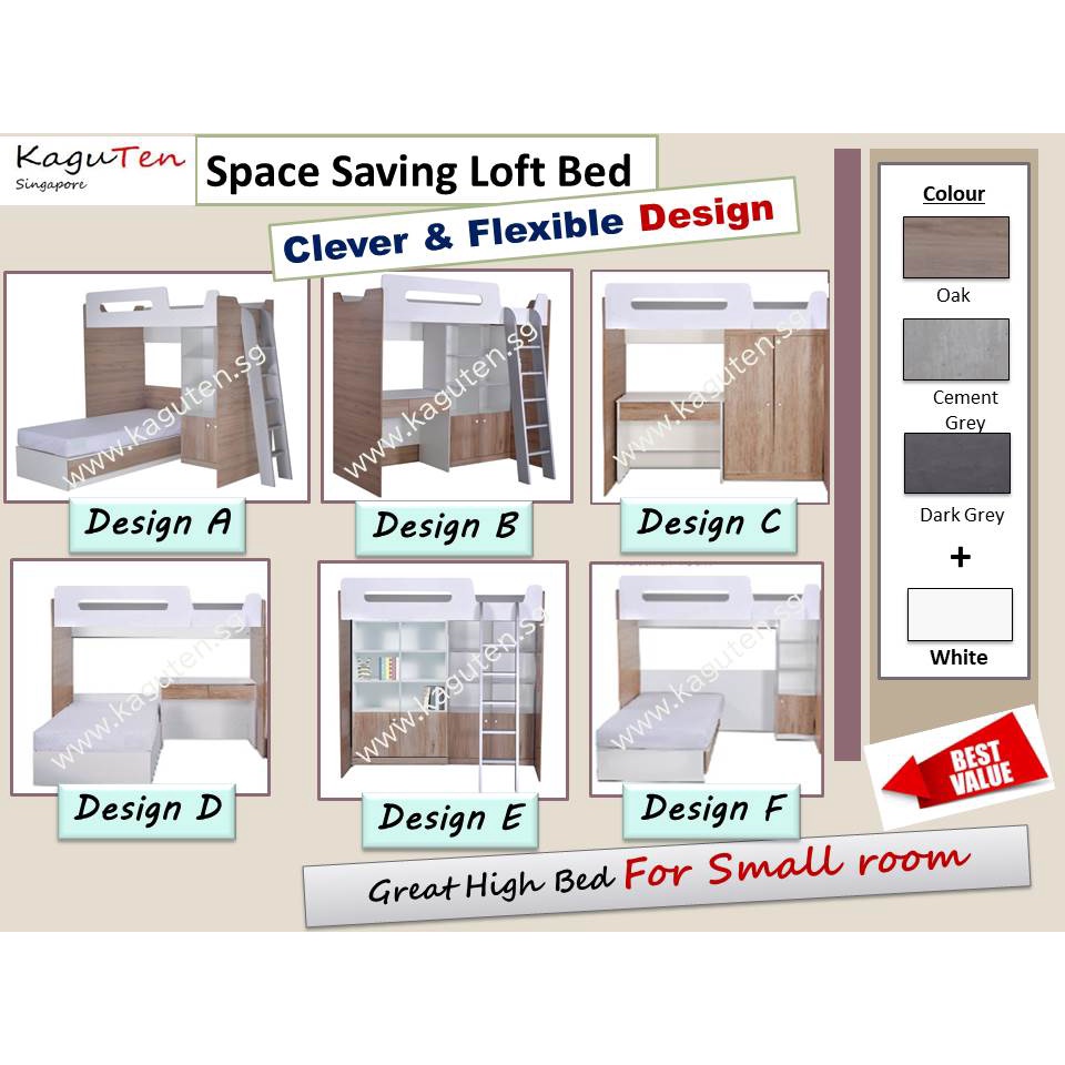 Loft bed Single 3ft Wooden Loft Bed for Small Room Multifunctional Loft ...