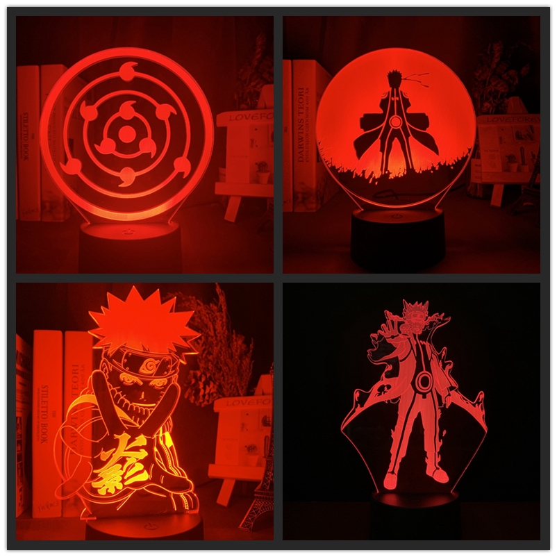 Naruto Uzumaki LED Night Light Sasuke Uchiha 3D Lamp Kids Bedroom Decro ...